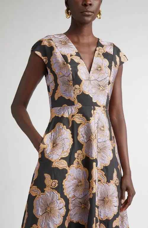 St. John Vida Poppy Floral Jacquard A-line Dress
