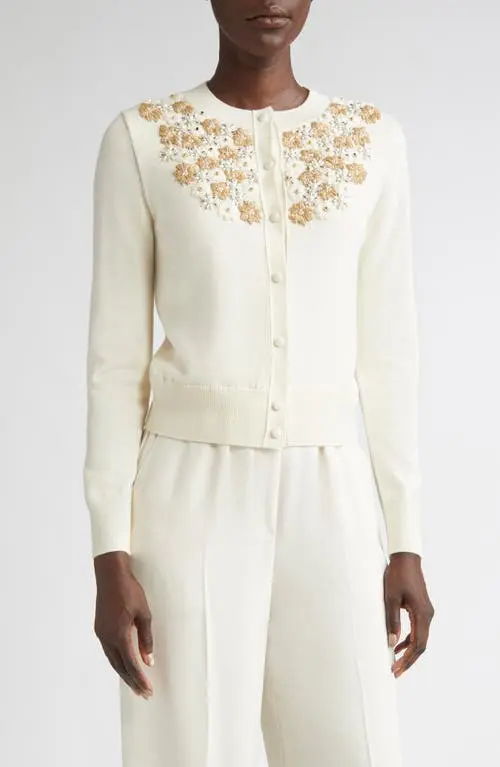 St. John Beaded & Embroidered Floral Cardigan