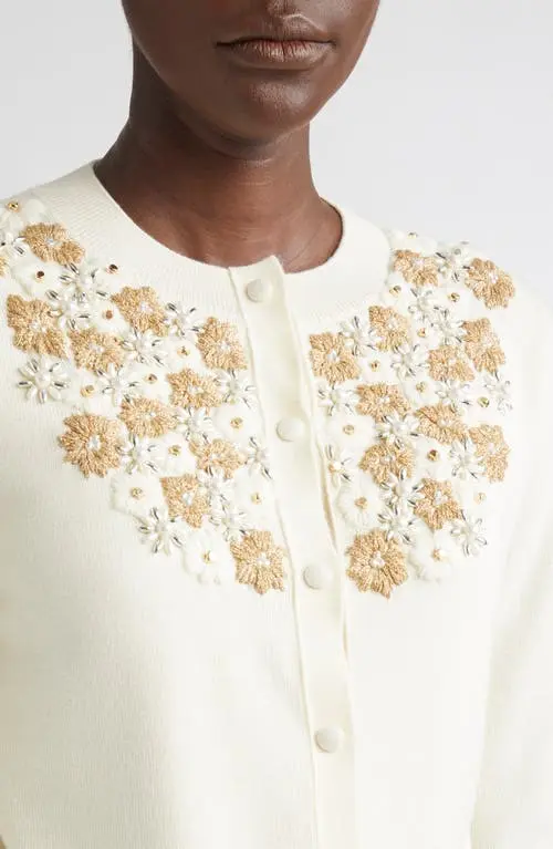 St. John Beaded & Embroidered Floral Cardigan