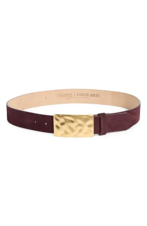 L'Agence Hammered Buckle Suede Belt - Burgundy