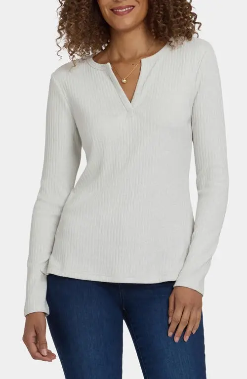 NYDJ Metallic Rib Henley Top - Ivory