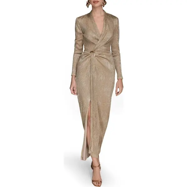 slim fit dress slacks Gold Jacquard Bow Neck Shift Mini Dress Small / Yellow main image 0