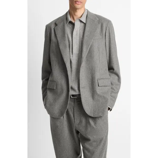 Vince Heathered Grey Wool Blend Flannel Suit Jacket