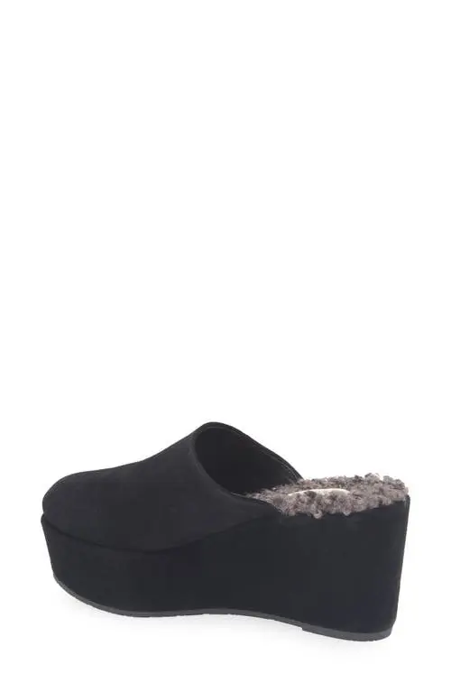 Cordani Jules Faux Fur Lined Platform Mule - Black Suede
