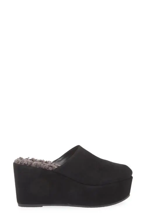 Cordani Jules Faux Fur Lined Platform Mule - Black Suede