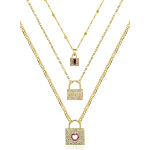 LA MENO Golden Trust Set Of 3 Pendant Necklaces - Gold /pink /white