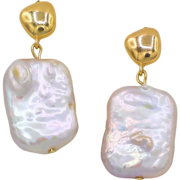 LA MENO Power Pearl Drop Earrings - Gold /white