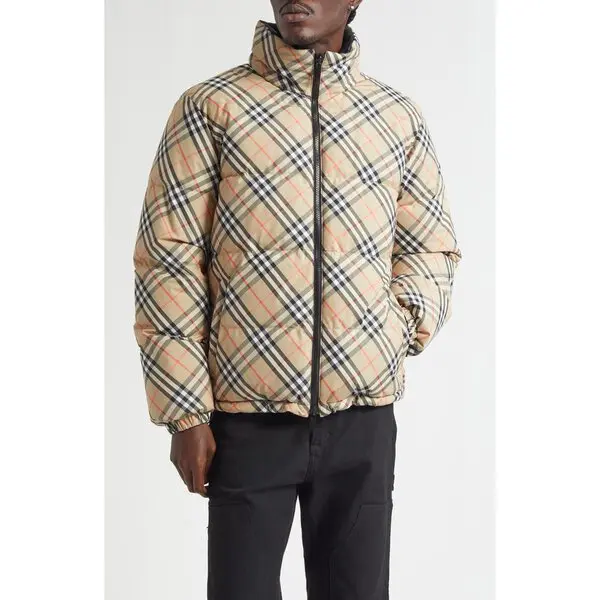 Burberry Snowdon Check Down Puffer Jacket With Stowaway Hood - Sand Ip Check