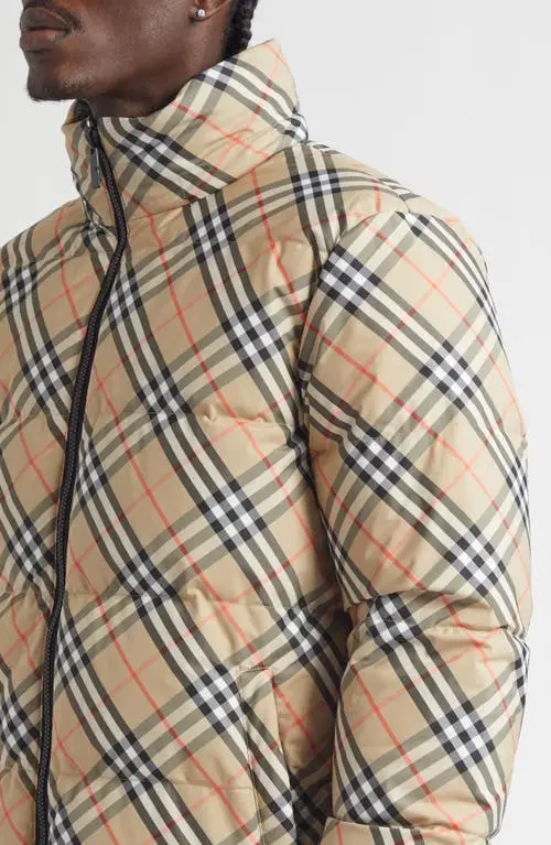 Burberry Snowdon Check Down Puffer Jacket With Stowaway Hood