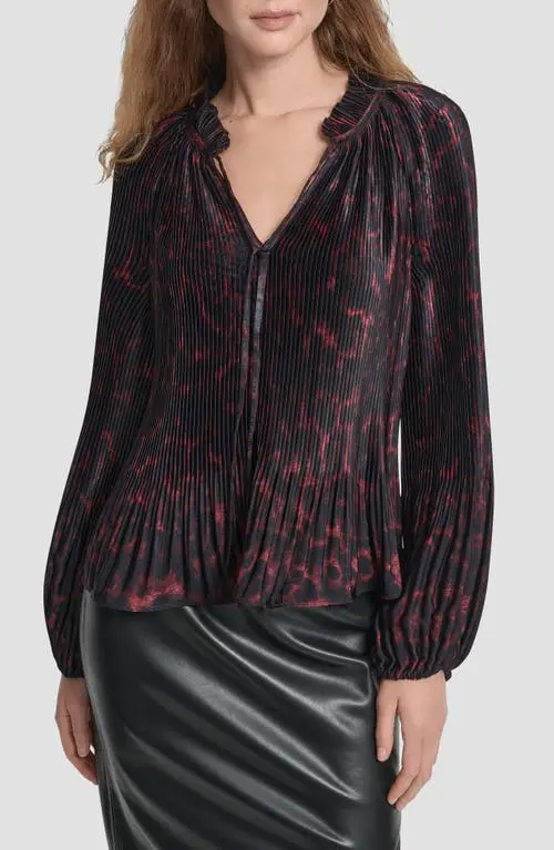 Dkny Printed Pleated Top - Merlot Cheetah