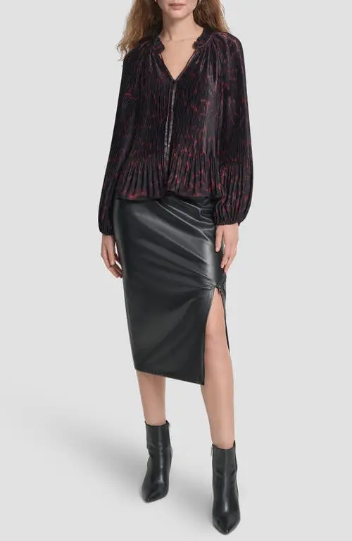 Dkny Printed Pleated Top - Merlot Cheetah