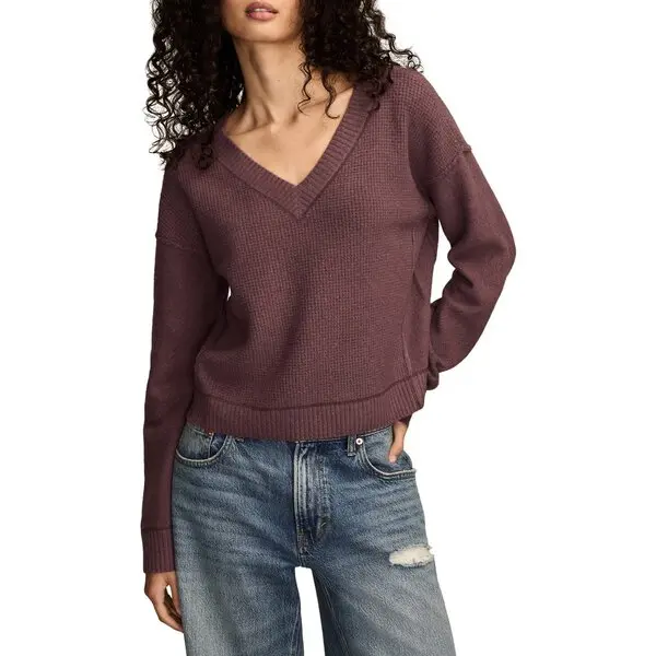 Lucky Brand Waffle Knit V-neck Pullover - Flint