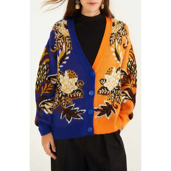 Farm Rio Arabesque Paradise Mixed Print Jacquard Cardigan - Arabesque Paradise F