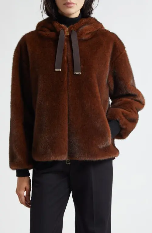 Herno Mink-effect Faux Fur Hooded Blouson Jacket - Chocolate