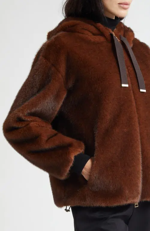 Herno Mink-effect Faux Fur Hooded Blouson Jacket - Chocolate