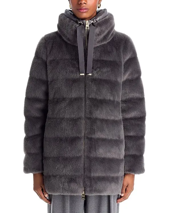 Herno A-line Faux Fur Coat - Gray