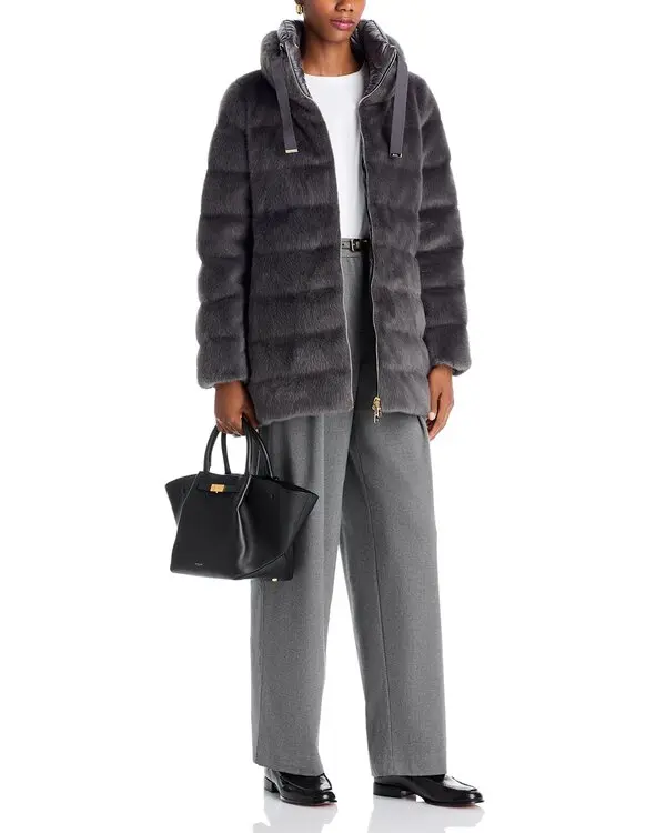 Herno A-line Faux Fur Coat - Gray