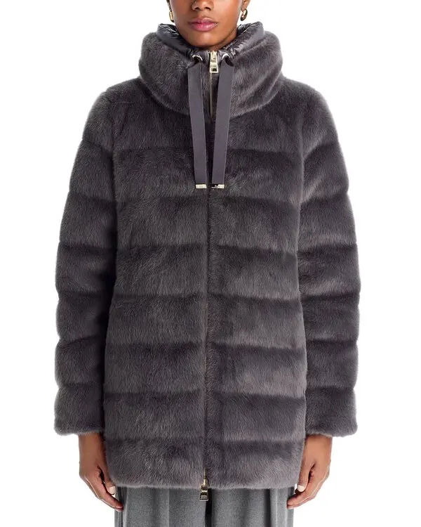 Herno A-line Faux Fur Coat - Gray