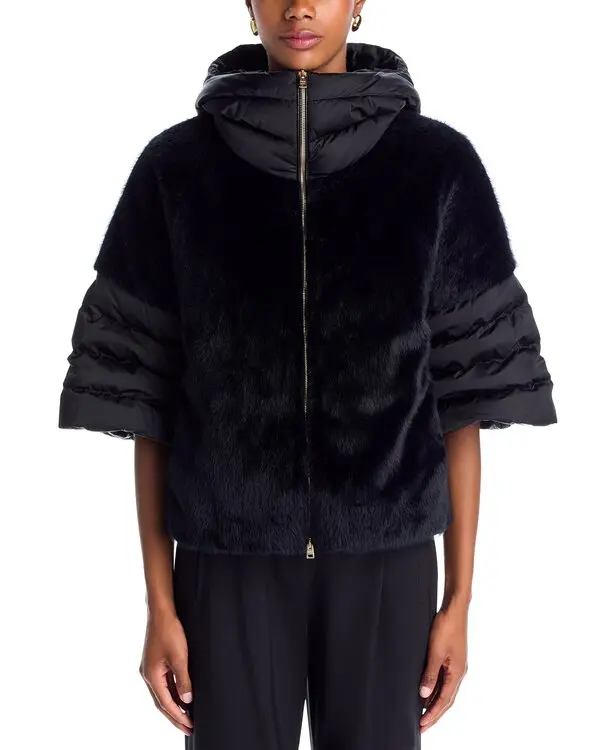 Herno Satin Short Sleeve Faux Fur Jacket