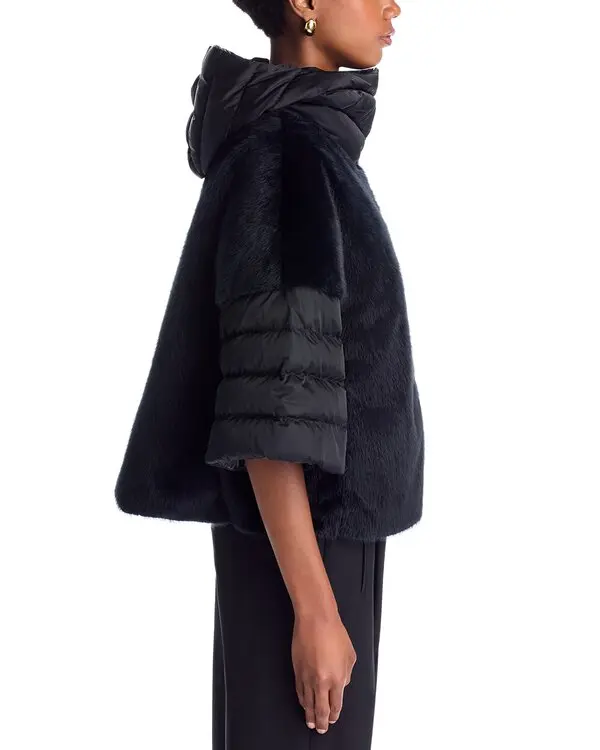 Herno Satin Short Sleeve Faux Fur Jacket