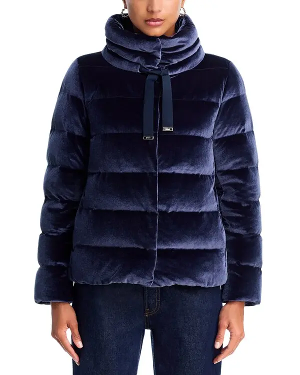 Herno Velvet Quilted Short Jacket - Blue Navy