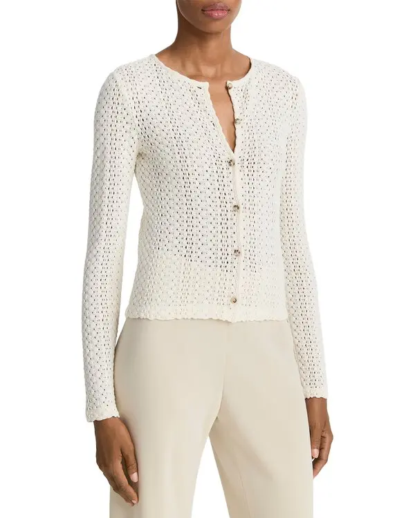 Vince Pointelle Knit Cardigan - Gesso