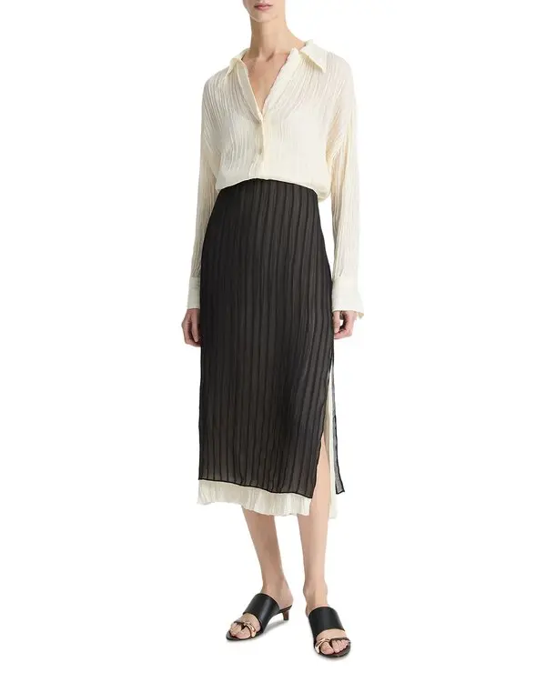 Vince Layered Striped Midi Skirt