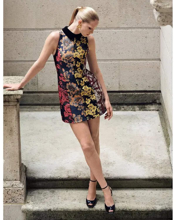 alice and olivia black floral dress Bridget Midi Dress — Ivory & Black Floral main image 0