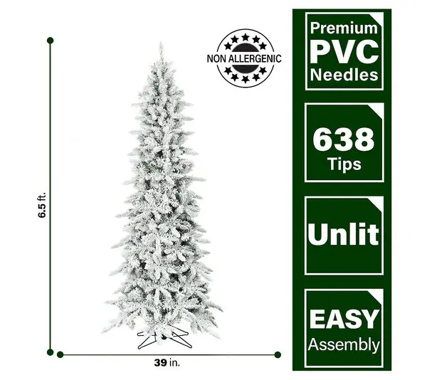 FRASER HILL FARM 6.5' Slim Mountain Pine Flocked Tree