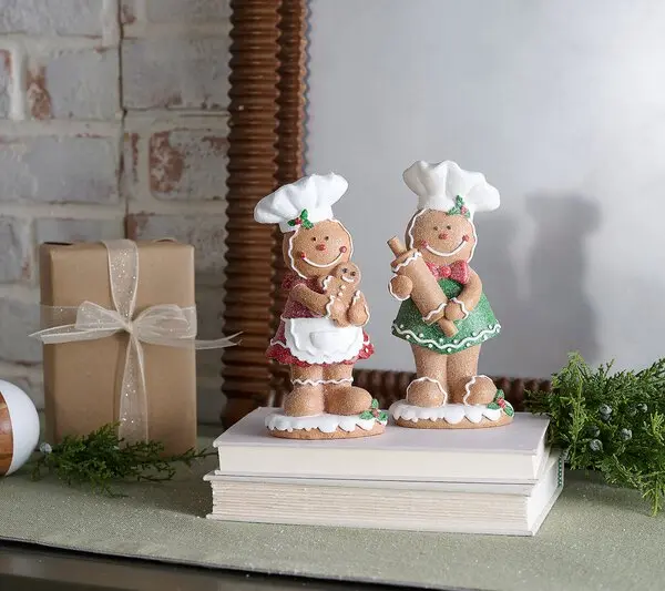 VALERIE PARR HILL As Is 2-pc Baking Sugared Gingerbread Couple Valerie - One-color
