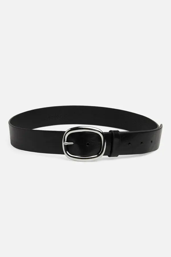 7 For All Mankind Oval Buckle Italian Leather Belt - Black