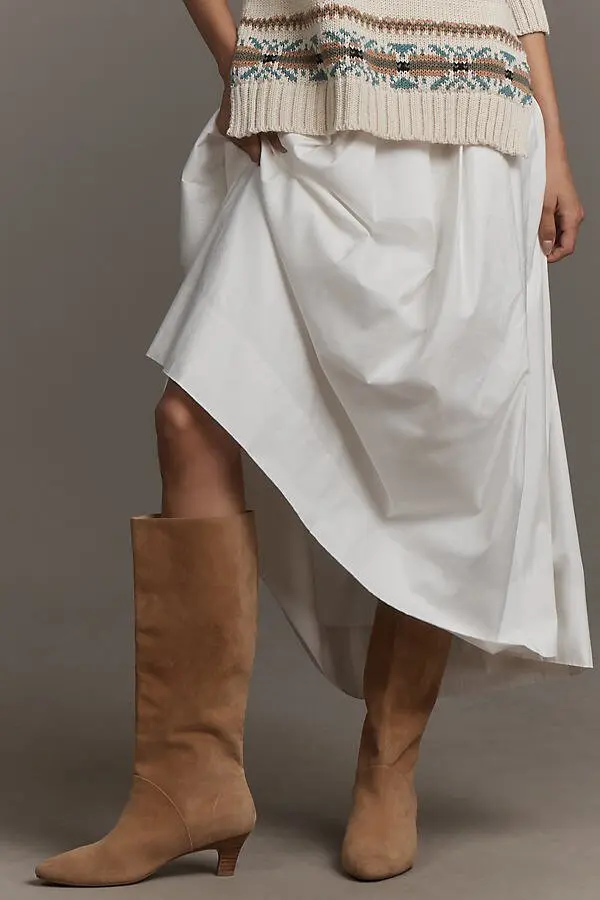 Anthropologie Wide-leg Kitten-heel Tall Boots - Taupe Suede