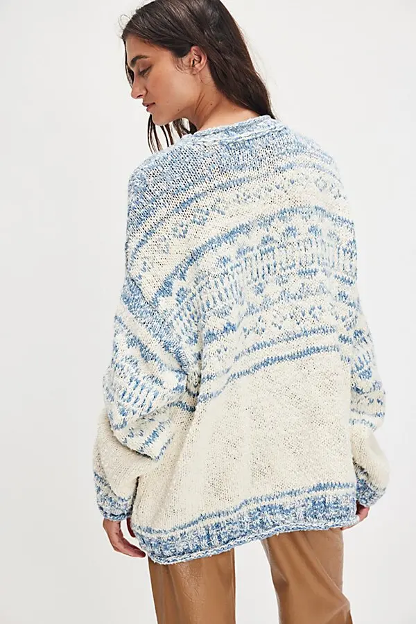 Free People Patterned Oversized Sweater - Cloud Combo