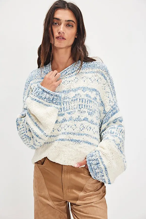 Free People Patterned Oversized Sweater - Cloud Combo