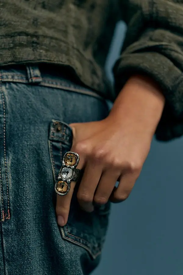 MIKAL WINN Triple Stone Ring - Crystal/toffee