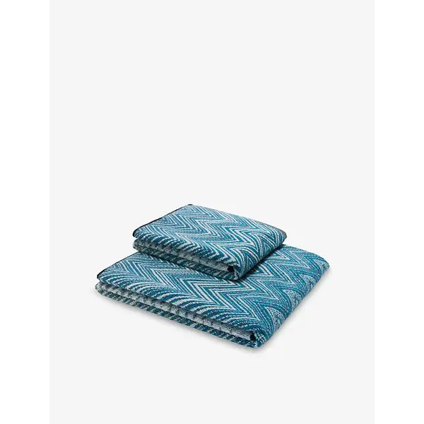 Missoni Chalk Zigzag-pattern Cotton-terry Towels Set Of Two - Petrol Multicolor