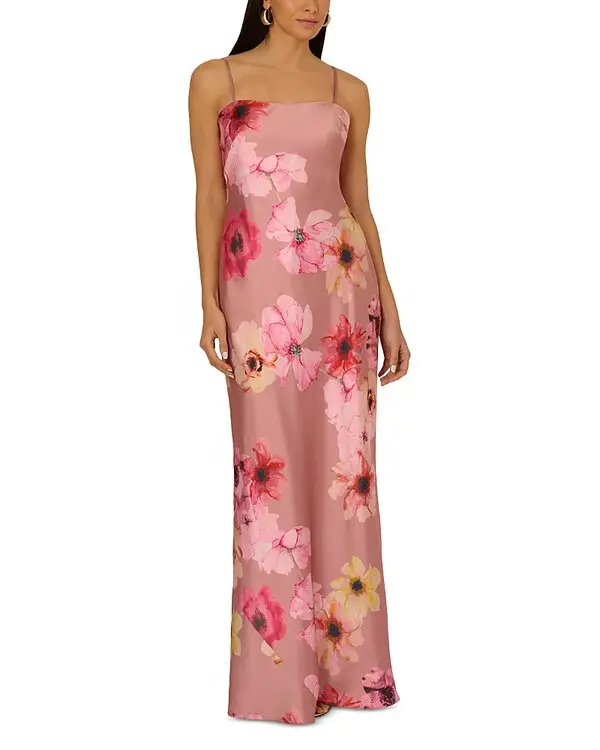 Adrianna Papell Liv Foster Printed Sateen Gown