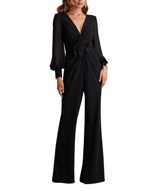 Tadashi Shoji Sahana Bishop Sleeve Plunge Jumpsuit - Black