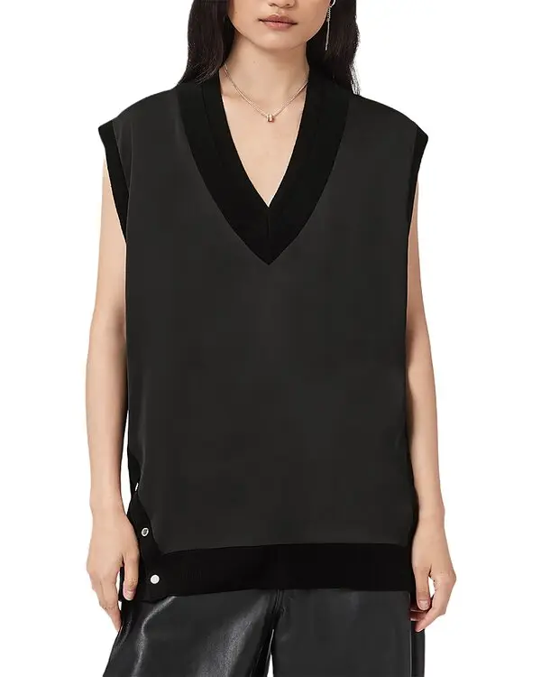 ALLSAINTS Bern Side Snap Top - Black