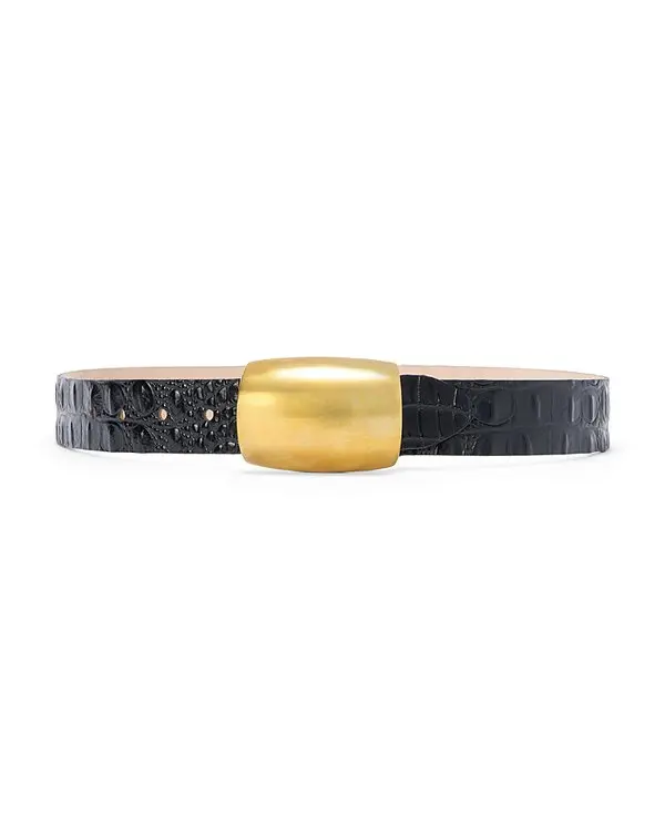 L'Agence Milou Croc-embossed Belt - Black Croc