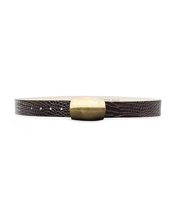 L'Agence Milou Croc-embossed Belt - Chocolate