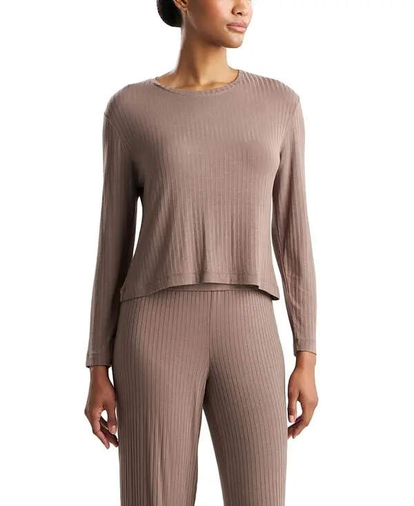 Natori Skye Rib Ease Long Sleeve Top - Dark Taupe
