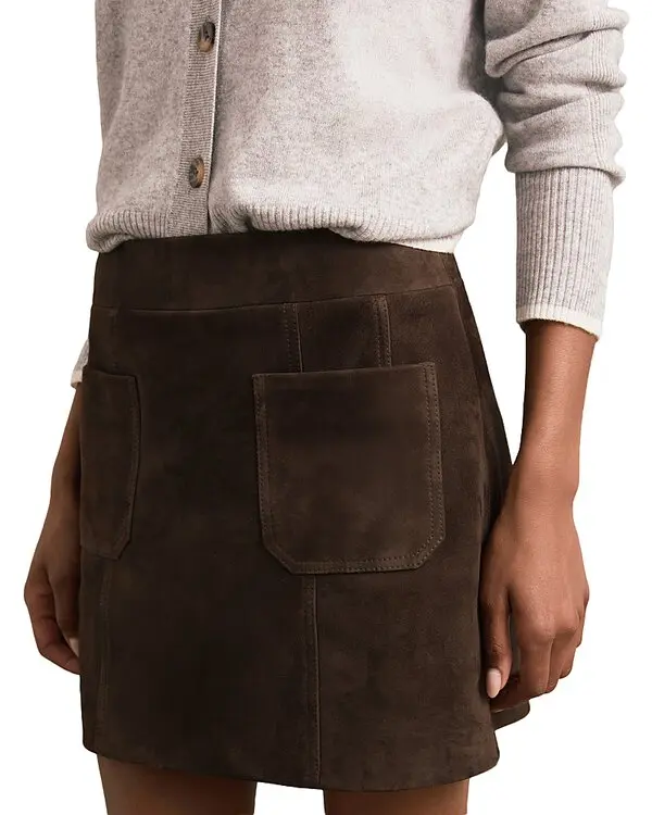 REISS Vida Suede Mini Skirt - Chocolate