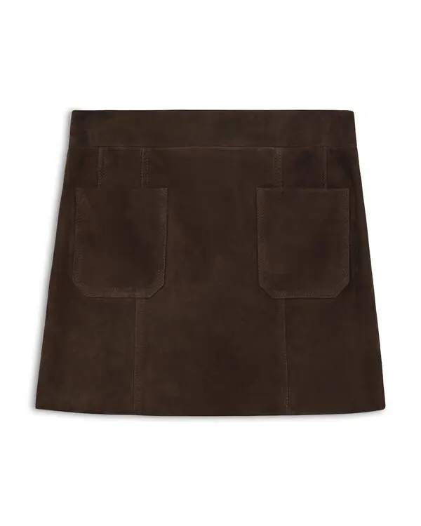 REISS Vida Suede Mini Skirt - Chocolate