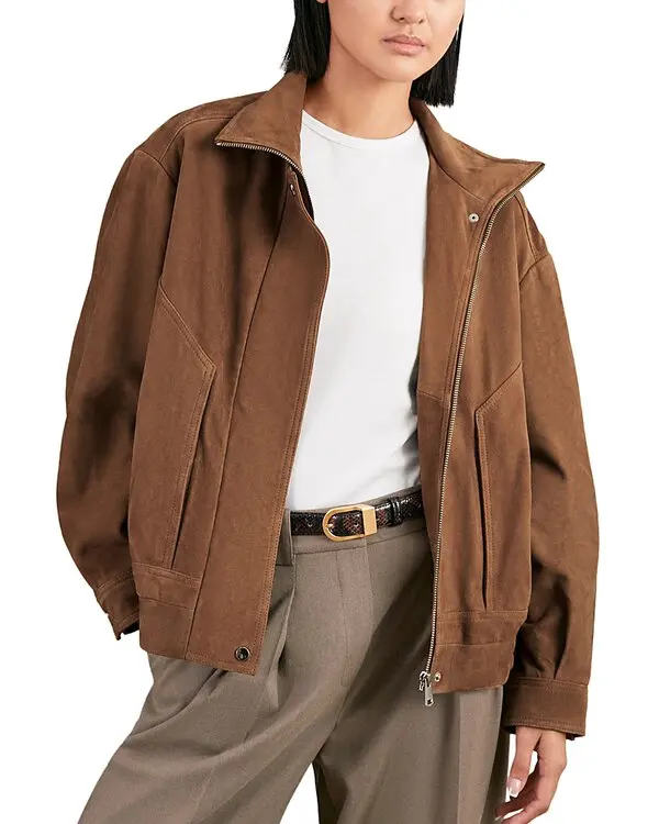 REISS Kiara Suede Jacket - Tan