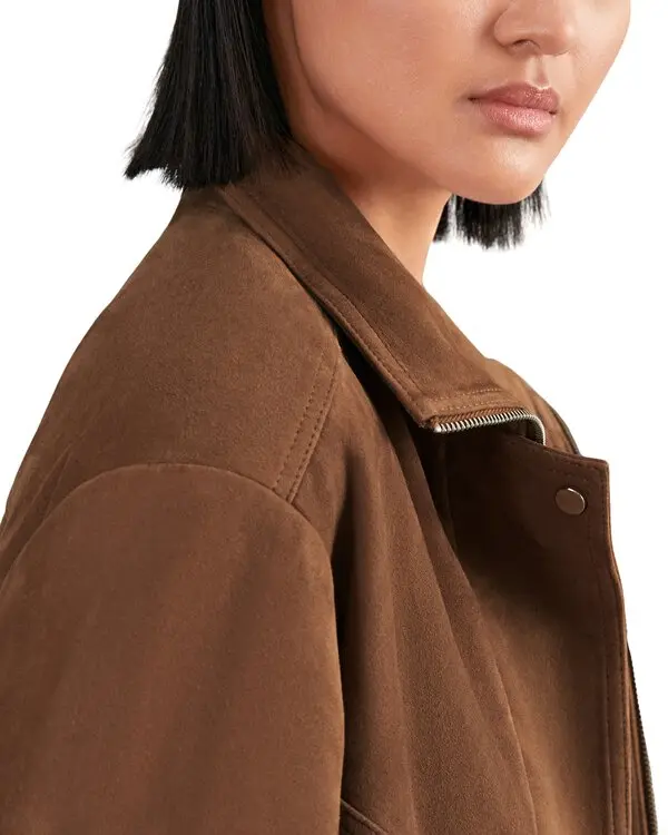 REISS Kiara Suede Jacket - Tan