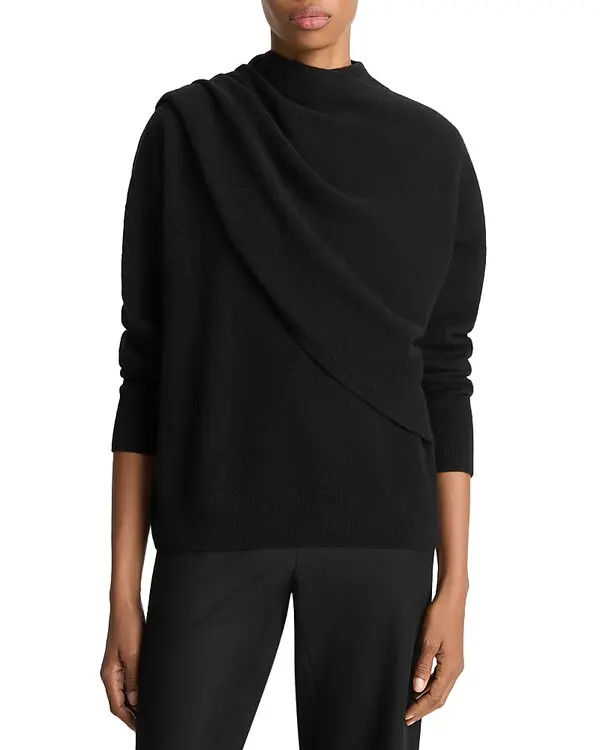 Vince Wool And Cashmere Draped Sweater - Black