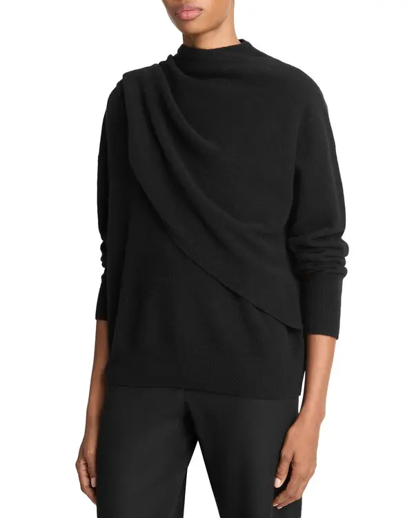 Vince Wool And Cashmere Draped Sweater - Black