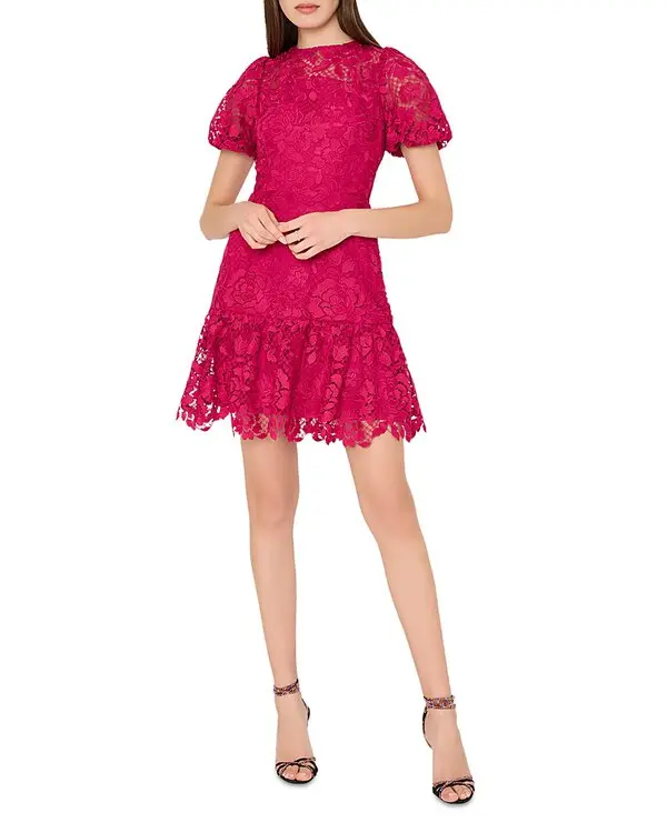 Milly Yasmin Lace Mini Dress - Raspberry - 60% Off | Editorialist