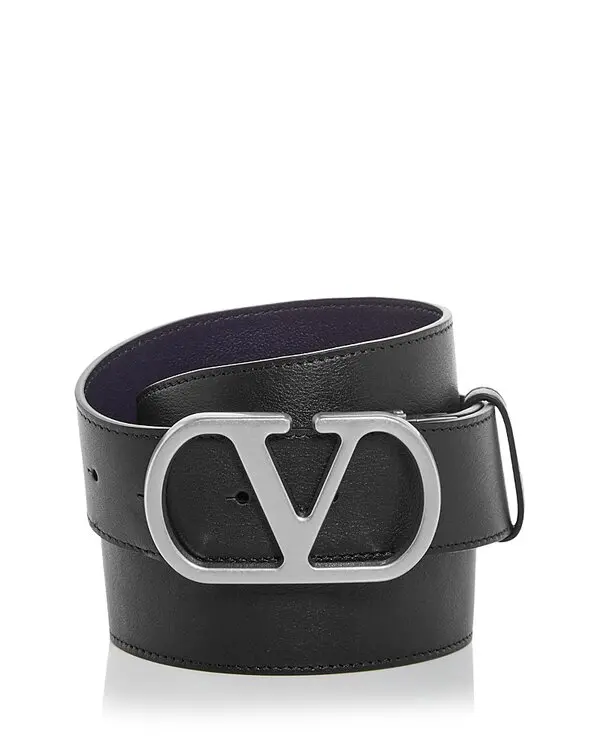 Valentino Garavani Vlogo Reversible Leather Belt - Black/blue
